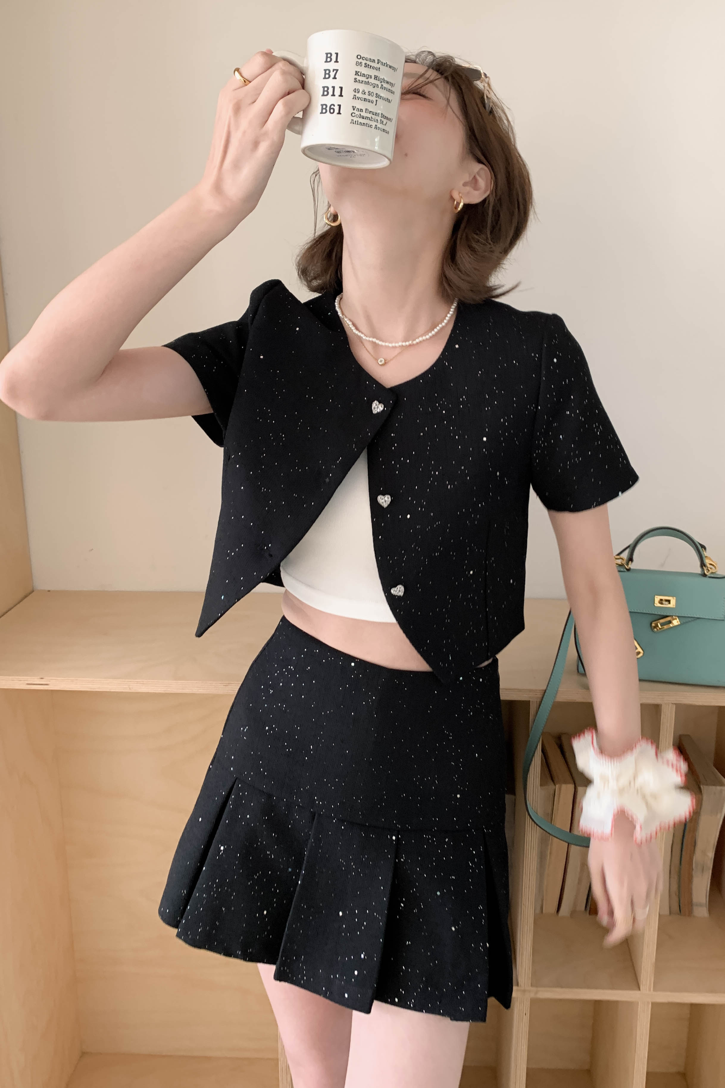 PATTI TWEED GLITTER TOP IN BLACK | ARIMEE | MAISON DE MEE