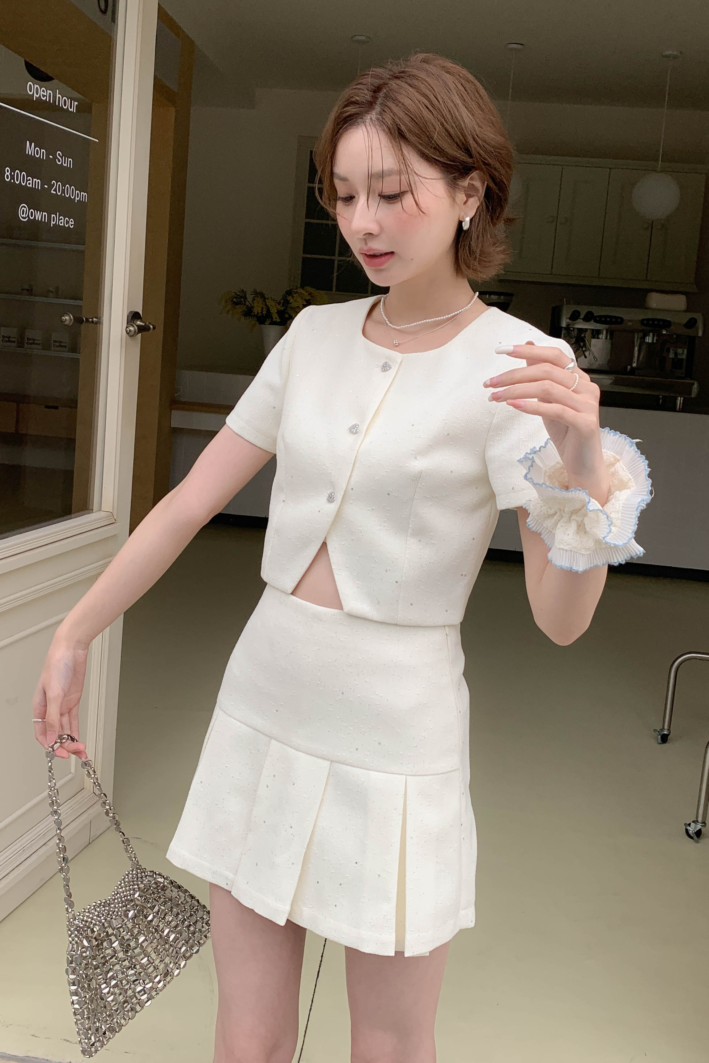 (DEFECT) PATTI TWEED GLITTER TOP IN MILK | ARIMEE | MAISON DE MEE