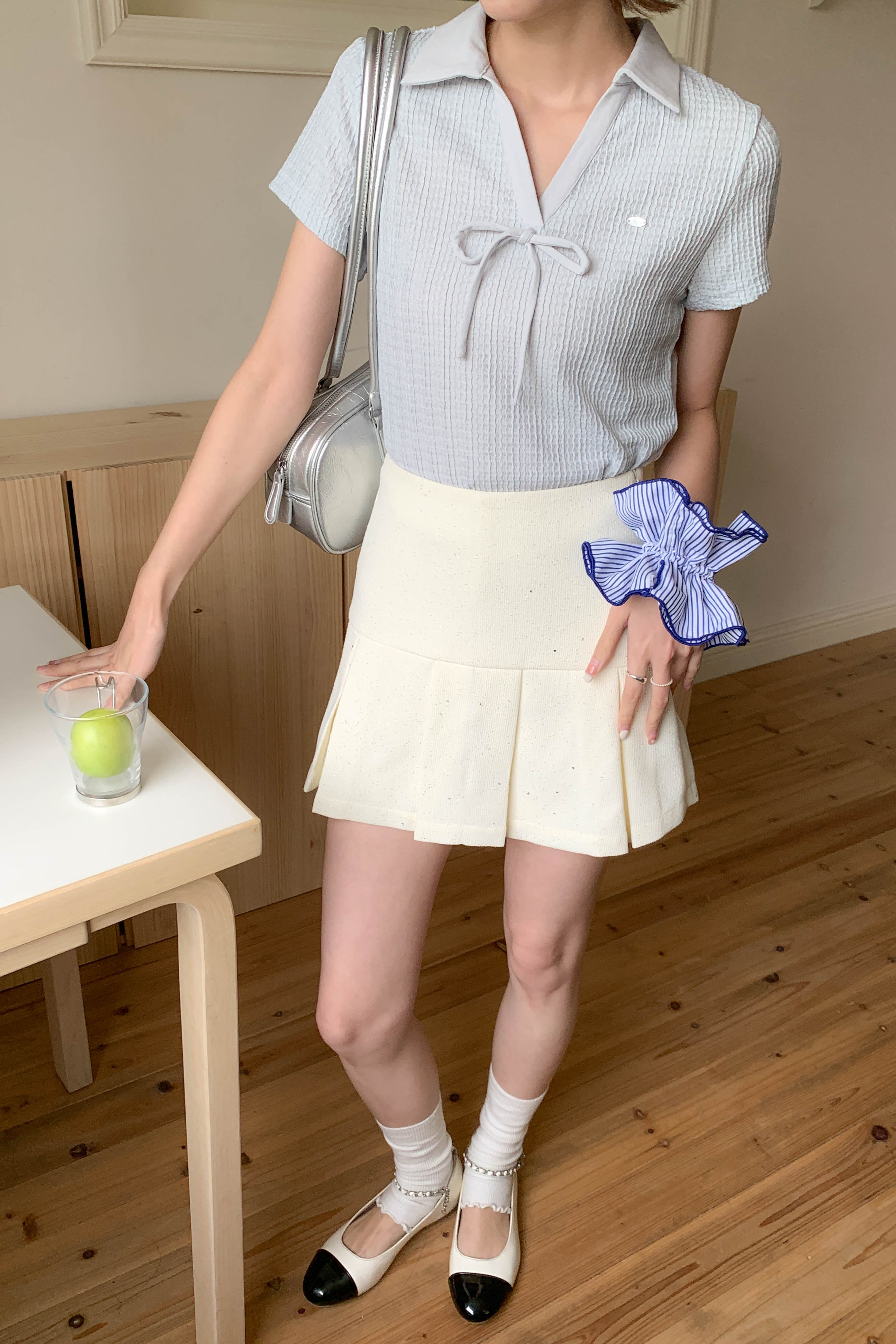 (BACKORDER S-L) PATTI PLEATED TWEED GLITTER SKORT IN MILK | ARIMEE ...